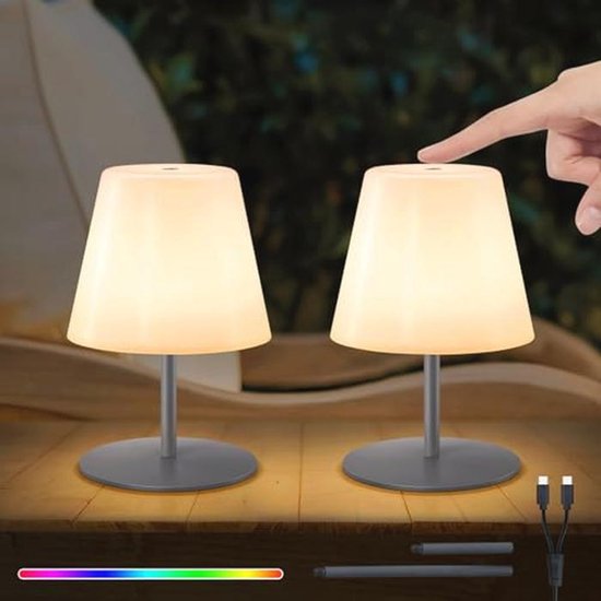 Draadloze Oplaadbare Tafellamp Set van 2 - Mini LED Lampen voor Binnen ...
