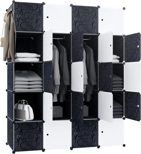 Modulaire kledingkast 20 kubussen 145x37x178 cm zwart stalen frame | bol