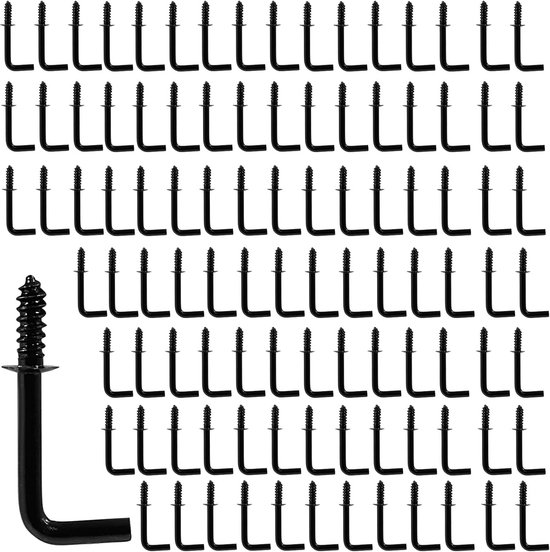 100 Stuks Zwarte Metalen L-Schroefhaken Vierkante Bocht Haak 24 mm | bol