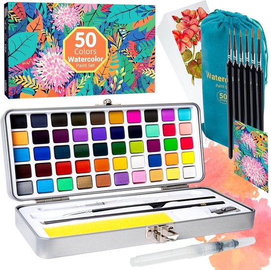 Complete Aquarelverf Set 50 Kleuren: Professioneel, Metallic, Macaron ...