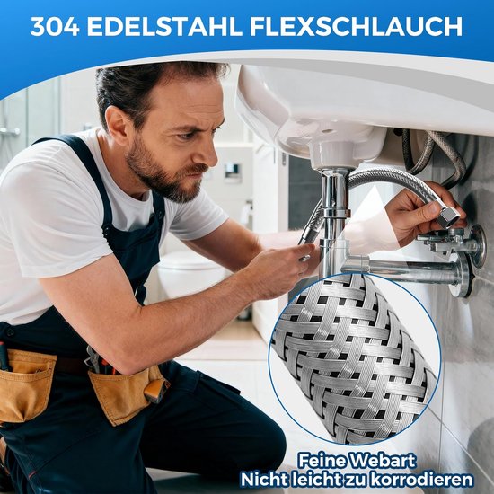 4-delige Flexibele Waterslang 3/8 Inch RVS Aansluiting voor Kraan en ...