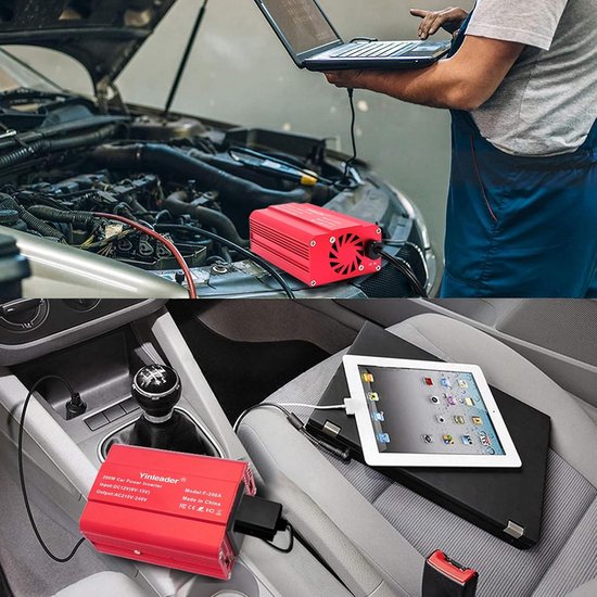 Omvormer 12V naar 230V 200W met 2 USB en Euro-stopcontact - Autoadapter ...