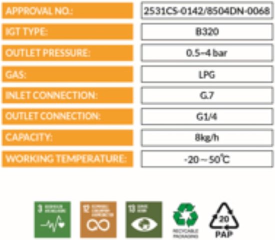Verstelbare Propaan Gasregelaar met Manometer 0.5-4 bar POL Aansluiting ...