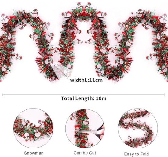 Kerstslinger 10 m – Rood groen – Sneeuwpop thema – Metallic glans | bol
