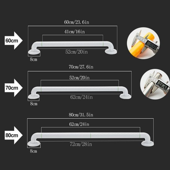 Set van 2 Grijpstangen voor Badkamer en Douche (80 cm) - Antislip ...