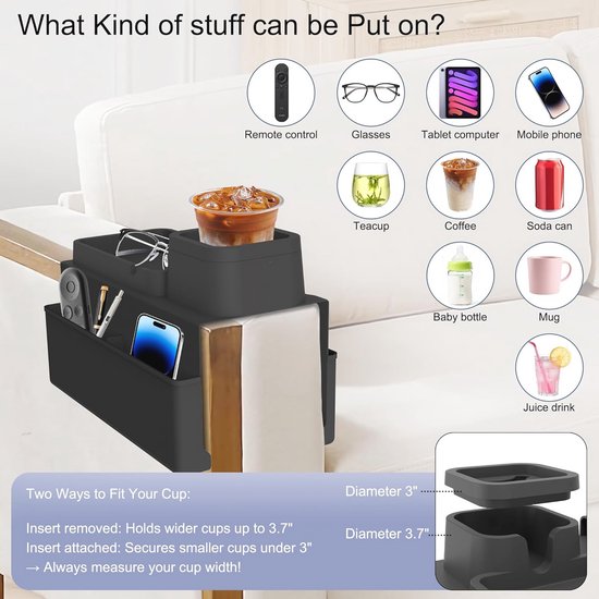 Sofa Arm Organizer met bekerhouder en opbergruimte voor drankjes ...