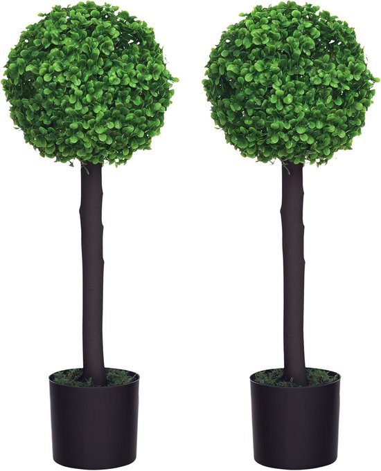 Set van 2 Decoratieve Kunst Buxus Bomen in Pot - Realistische ...