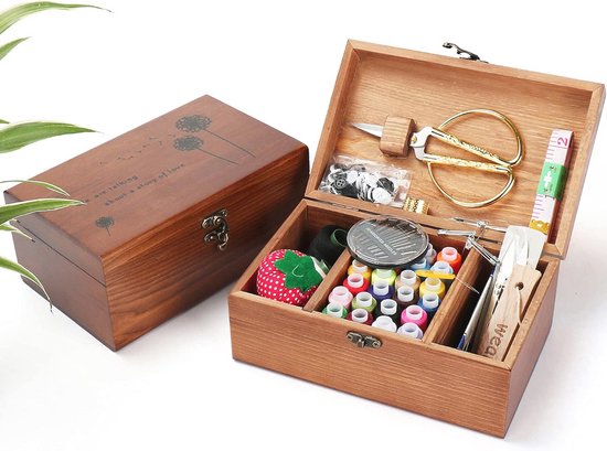 Houten Naaikits - Vintage Naaidoos met Accessoires voor Huishoudelijk ...
