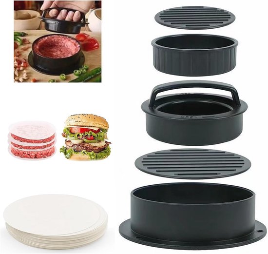 3-in-1 Hamburgerpers Set met 50 Waspapier | bol