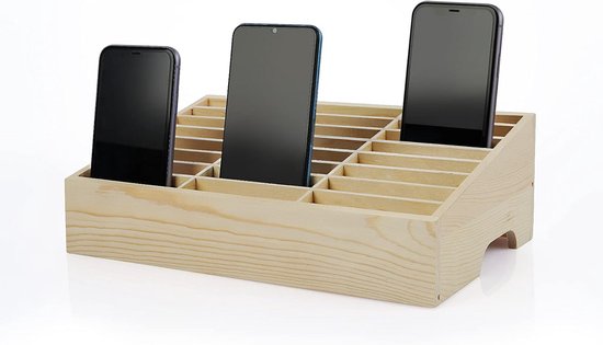 Houten Telefoonhouder en Opbergbox met 24 Vakken voor Klaslokaal en ...