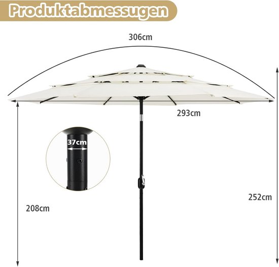 Grote Parasol 300 cm met Kniksysteem en UV-Bescherming - Markt- en ...