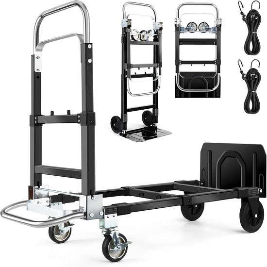 3-in-1 Opvouwbare Steekwagen met Rem - Zware Kwaliteit Transportkar tot ...