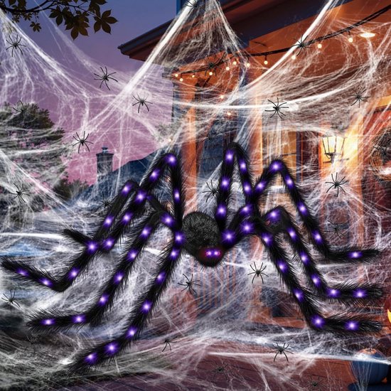 Grote LED Halloween Spin Decoratie met Spinnenweb en 20 Mini Spinnen ...