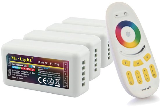 Pakket van 4 RGBW LED-controller met draadloze 4-zone afstandsbediening ...