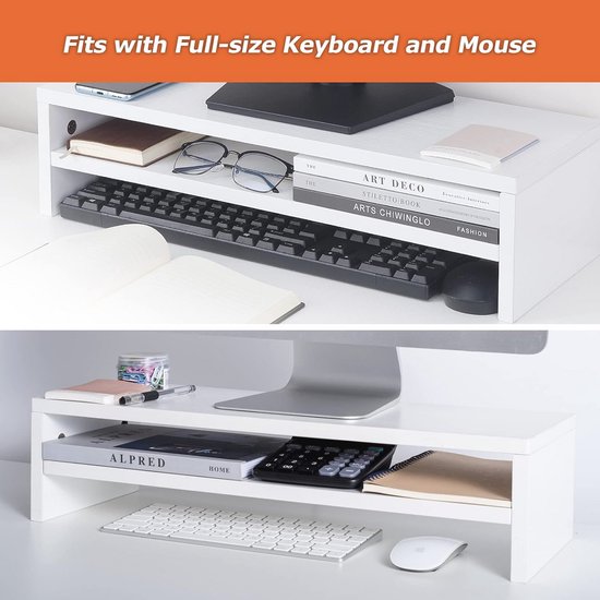 Monitor Stand Riser Wit - Bureau Plank met Opslag voor Desktop, Laptop ...