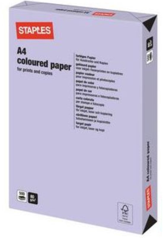 Papier Staples , A4, 80 g / m², lilas (lot de 500 feuilles) | bol