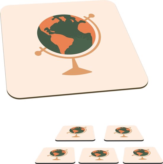 Onderzetters voor glazen - Wereldbol - Reizen - Pastel - 10x10 cm ...