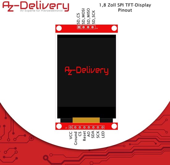 AZDelivery SPI TFT Display 1.8 inch 128 x 160 pixels ST7735 compatibel ...