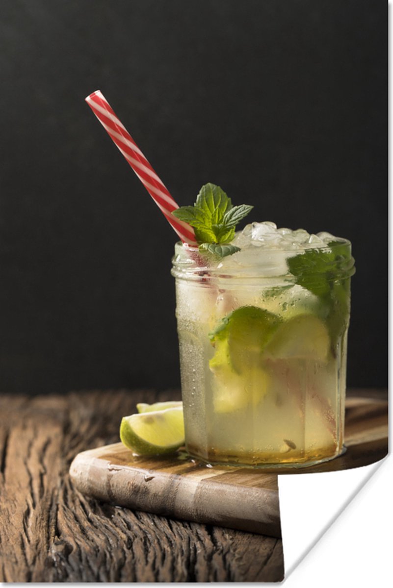 Affiche Mojito avec une paille rouge et blanche 40x60 cm - Tirage photo ...