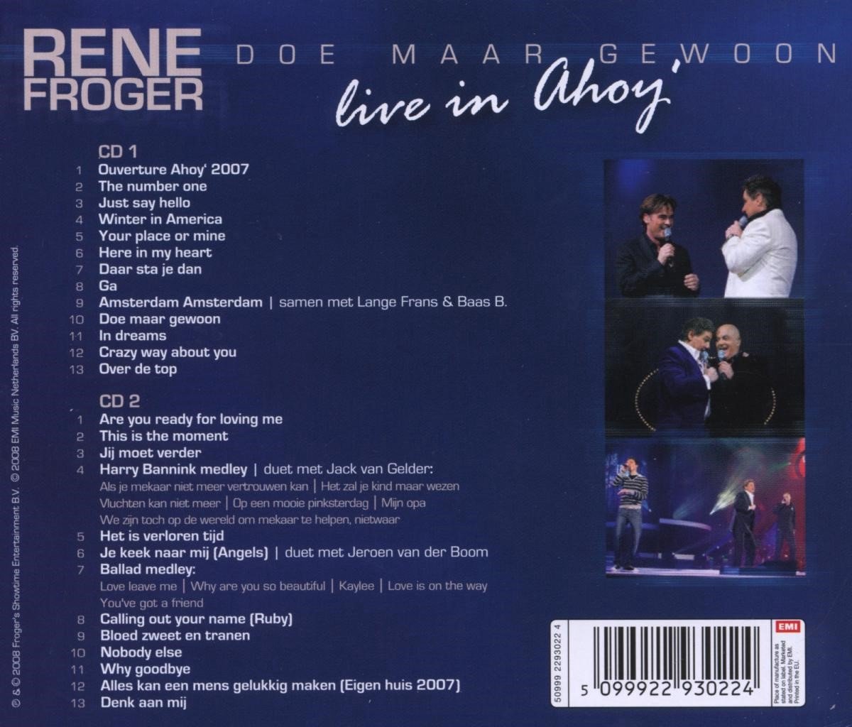 Rene Froger - Doe Maar Gewoon Live In Ahoy (CD), Rene Froger | CD ...