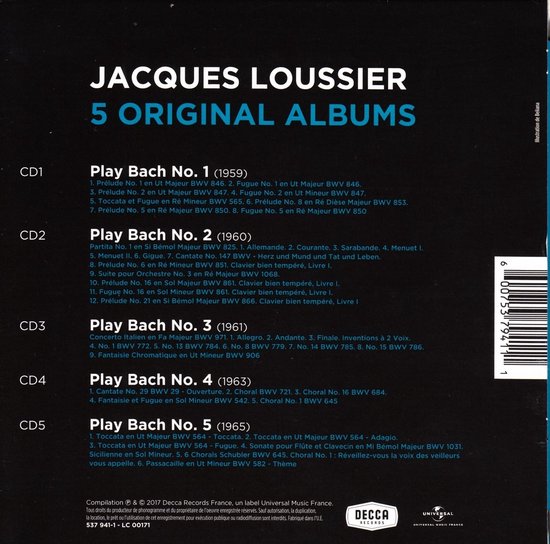Jacques Loussier - Play Bach 5 Original Albums (5 CD), Jacques Loussier ...