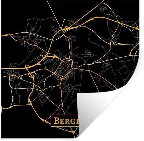Muurstickers - Kaart - Bergen - Simpel - Goud - Zwart - 30x30 cm ...