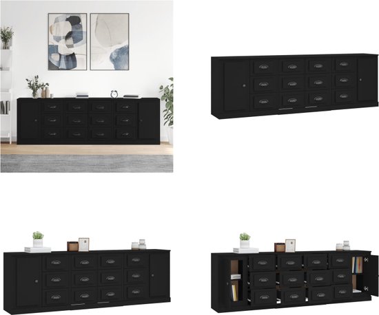 vidaXL Dressoirs 3 st bewerkt hout zwart - Dressoir - Dressoirs - Kast ...