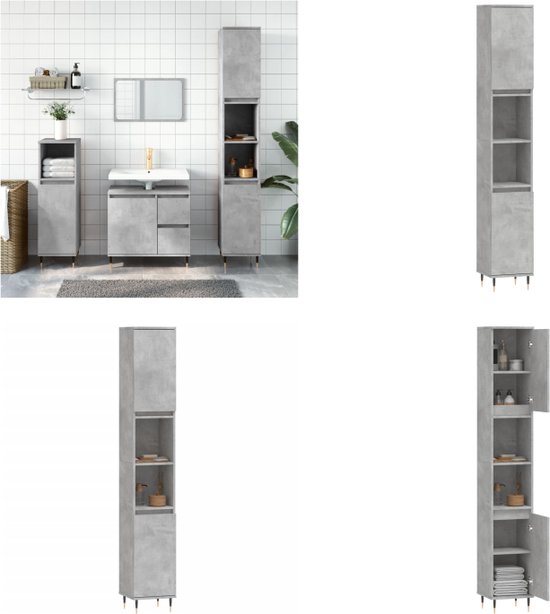 vidaXL Badkamerkast 30x30x190 cm bewerkt hout betongrijs - Badkamerkast ...