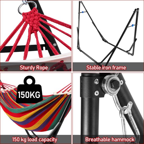Hangmat met frame Hangmat met Standaard - Rode streep - Gekleurd ...