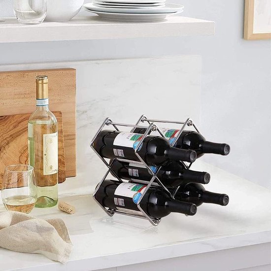 wijnflessen, vrijstaand, flessenrek met glashouders, voor keuken, bar ...