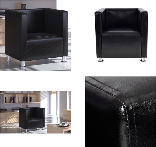 vidaXL Fauteuil kubus kunstleer zwart - Fauteuil - Fauteuils - Stoel ...