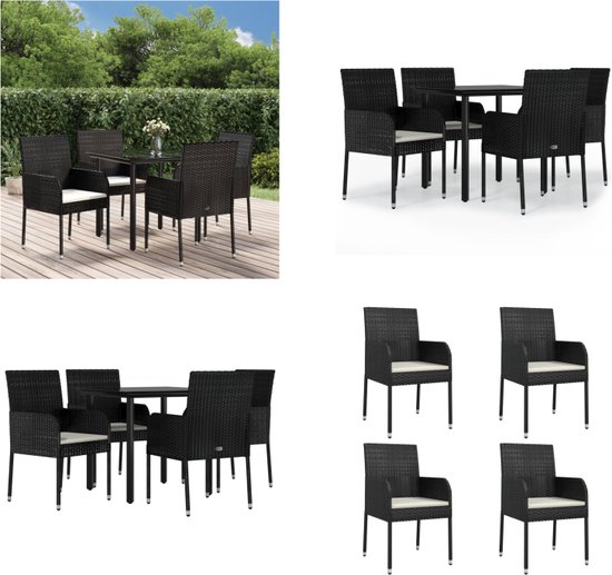 vidaXL 5-delige Tuinset met kussens poly rattan zwart - Tuinset ...