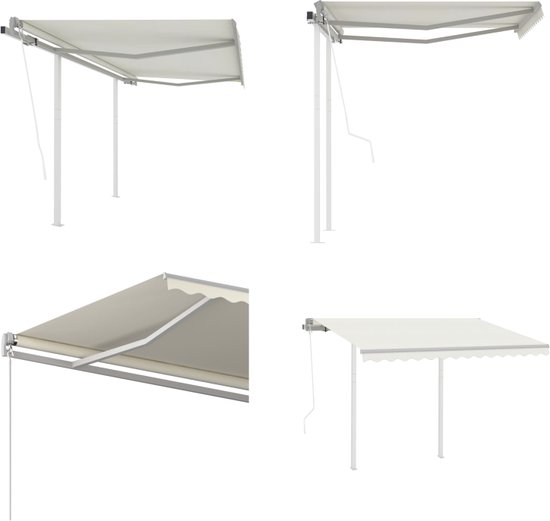 vidaXL Luifel automatisch uittrekbaar met palen 3x2-5 m crèmekleurig ...