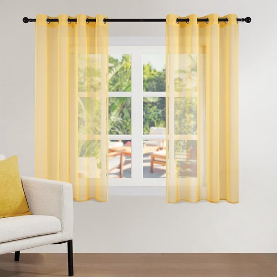 Vitrage, linnenstructuur, met ogen, doorzichtig, effen, voor ramen van ...