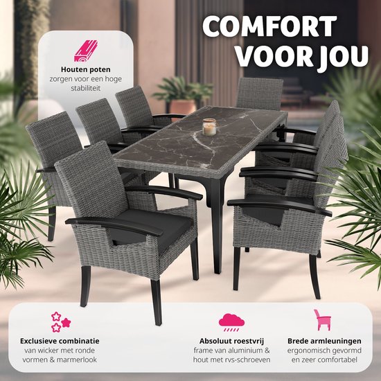 tectake® Wicker meubelset, 8x stoelen, 1x tafel, modern, rieten stoel ...