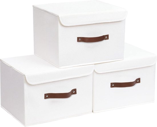 3 stuks opbergdozen 33 x 23 x 20 cm met deksel, opvouwbare linnen doek ...