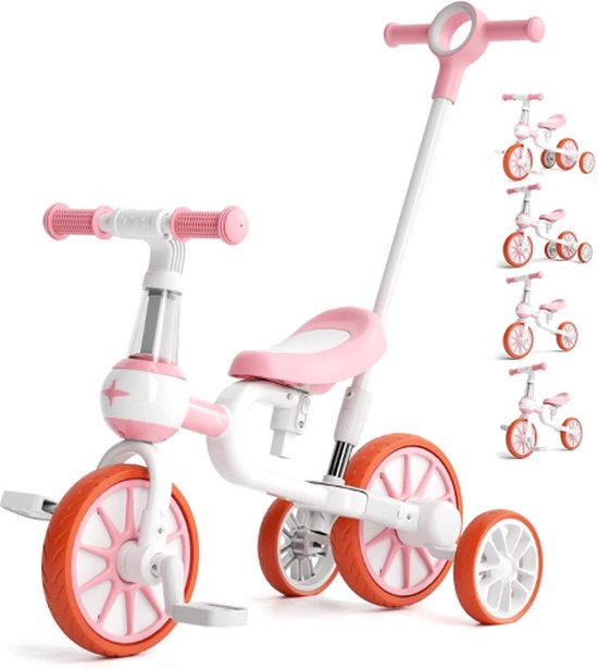 Loopfiets Met Duwstang - Verstelbare Loopfiets - 5in1 Kinderloopfiets ...