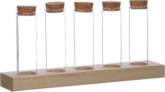 Glazen buisjes Ø3cm 5 buisjes op houten plankje (6 sets) | bol