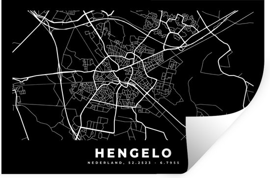 Muurstickers - Sticker Folie - Kaart - Hengelo - Zwart - 60x40 cm ...