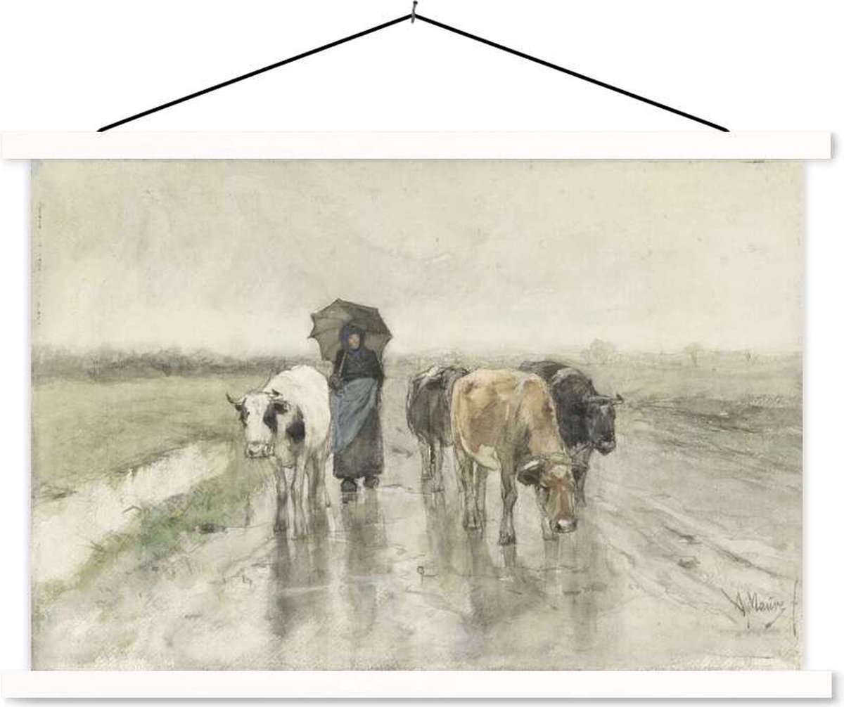 Affiche scolaire - Une fermière avec des vaches sur un chemin de ...
