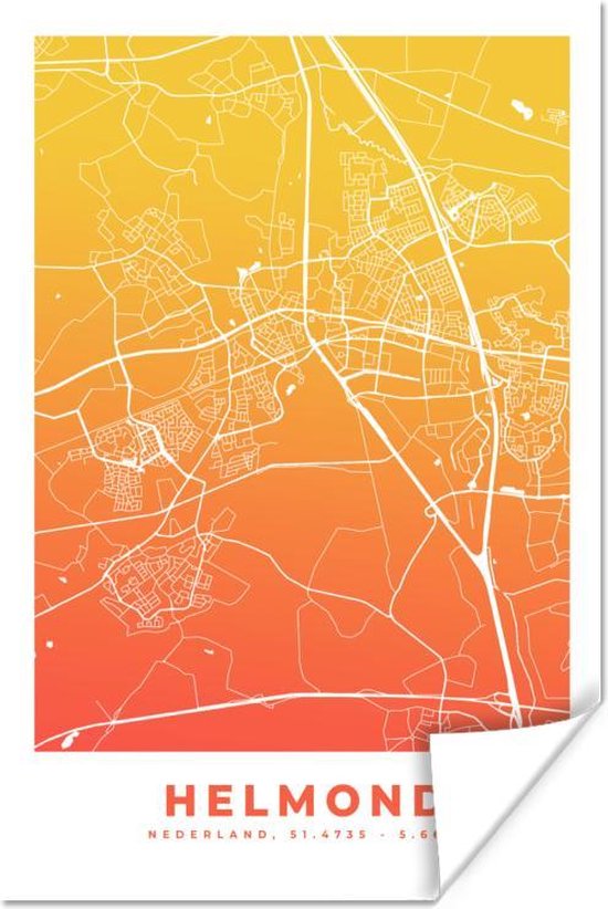 Poster Stadskaart - Helmond - Nederland - Oranje - 20x30 cm ...