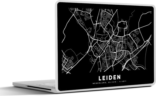 Laptop sticker - 15.6 inch - Kaart - Leiden - Zwart - 36x27,5cm ...