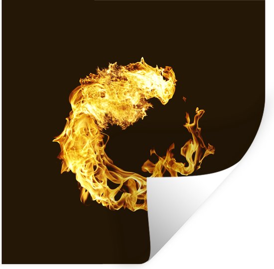 Muurstickers - Sticker Folie - Gele vlammen van vuur maken een cirkel ...