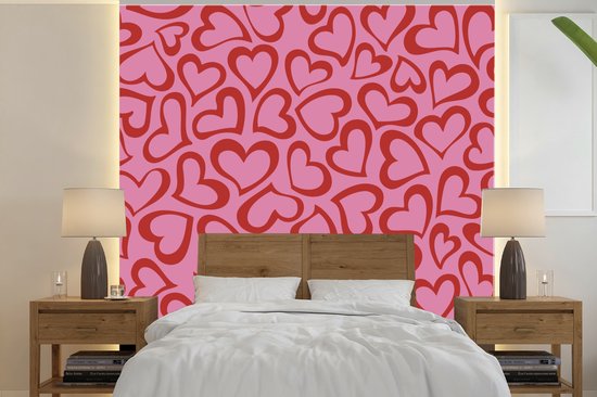 Behang - Fotobehang behang met rode hartjes - Breedte 240 cm x hoogte ...