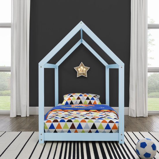 Lit enfant Malani - Lit en bois - Lit cabane - 90x200 cm - Blauw - Bois ...
