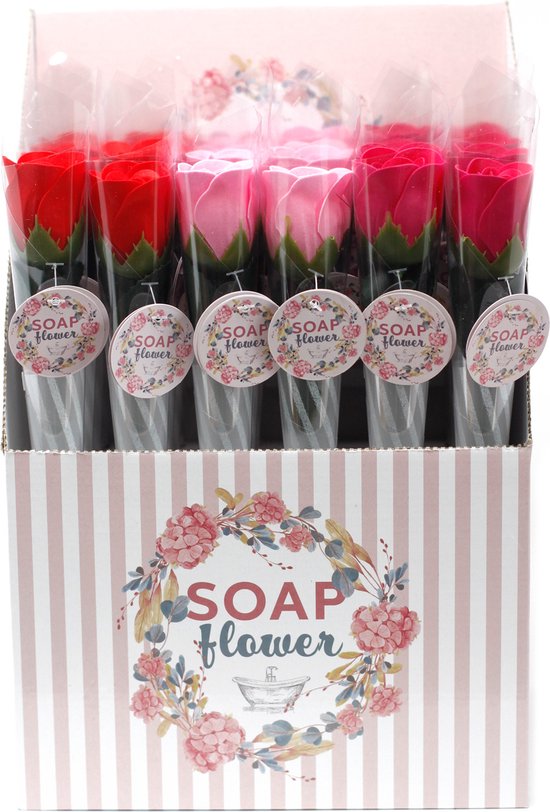 Zeep Bloemen - Small Roos - Rood & Roze - 24 Stuks - 30x3cm | bol.com