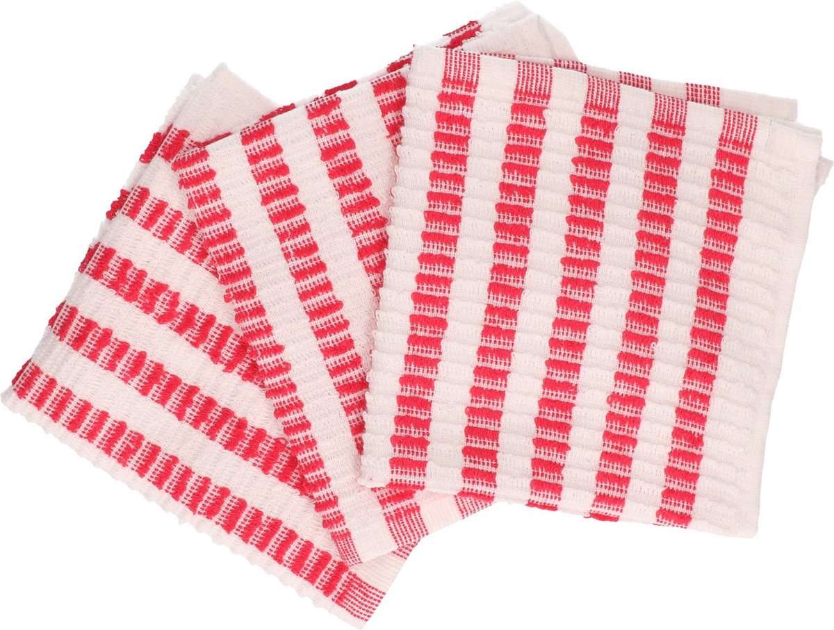 3x Stuks badstoffen vaatdoeken - rood / wit - vaatdoekjes/dweiltjes ...