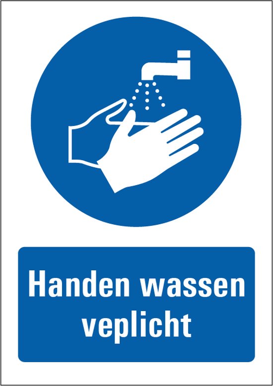 Handen wassen verplicht bord met tekst 148 x 210 mm | bol