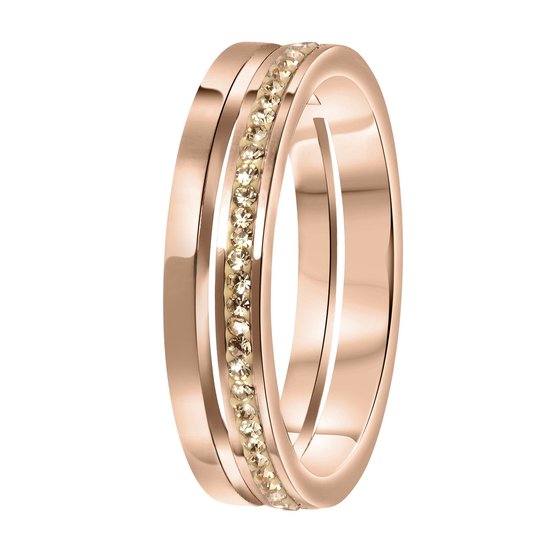 Lucardi Ringen - Stalen ring roseplated 2rij met light peach | bol.com