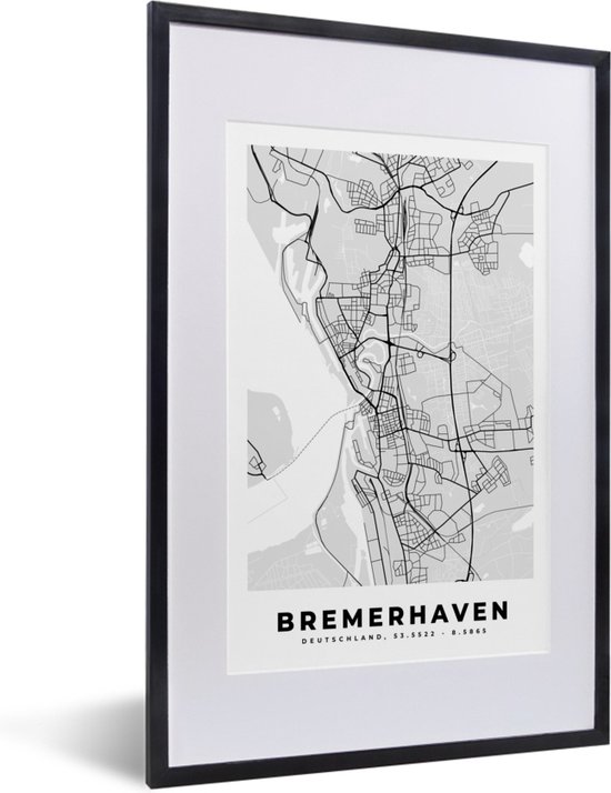 Fotolijst incl. Poster - Duitsland - Plattegrond - Bremerhaven - Kaart ...